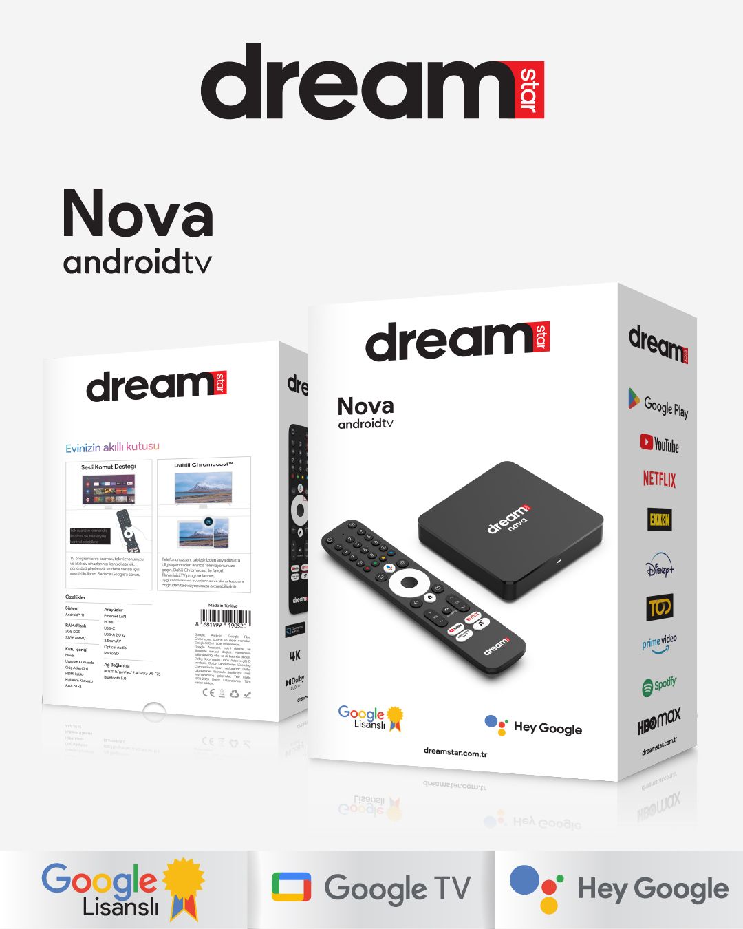 Dreamstar Nova 4K Google Lisanslı Android Tv Box