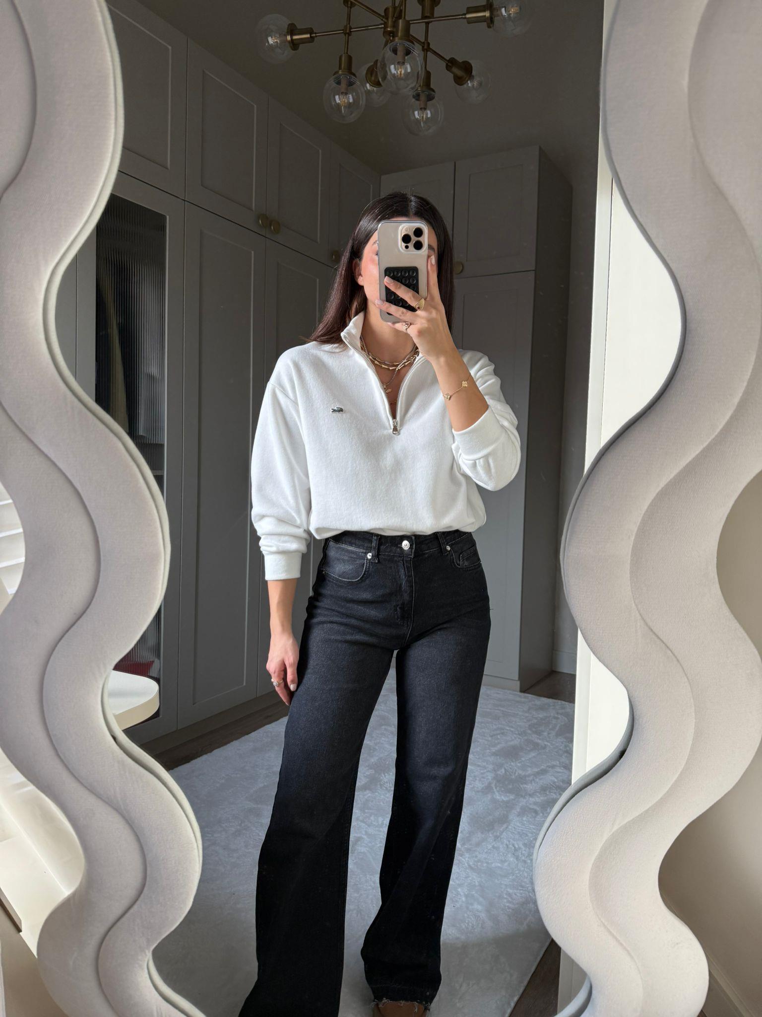 Beyaz Fermuar Detaylı logolu Marka Model Sweat