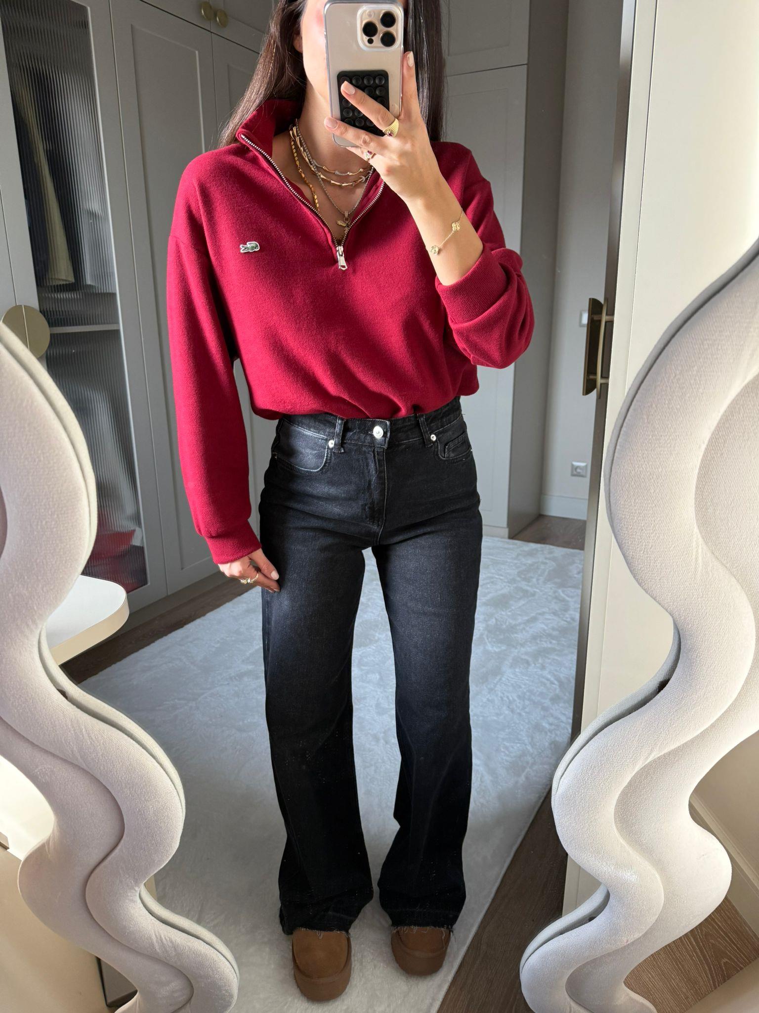 Bordo Fermuar Detaylı logolu Marka Model Sweat