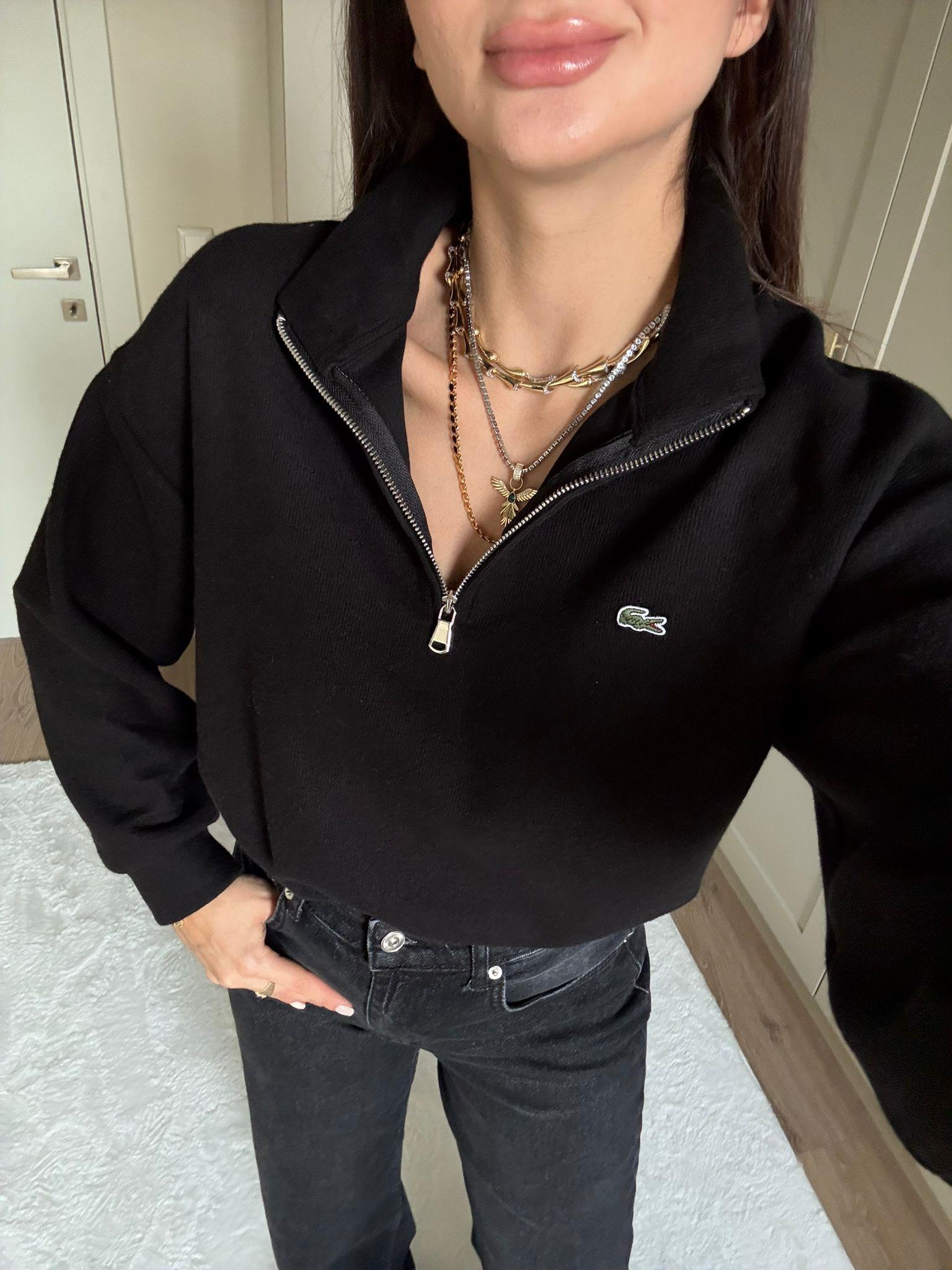 Siyah Fermuar Detaylı logolu Marka Model Sweat