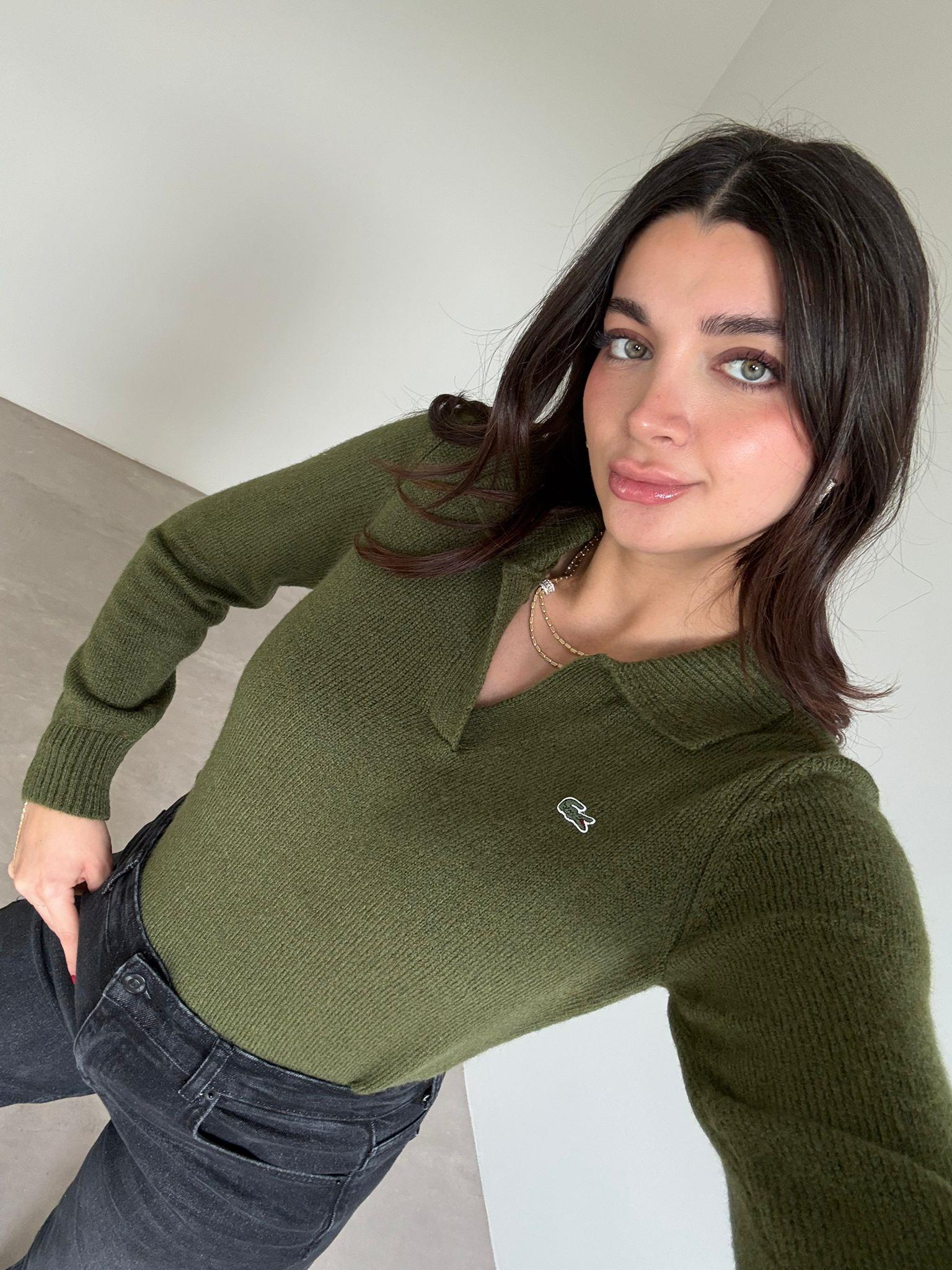 Yeşil Marka Model Polo Yaka Logolu Kazak