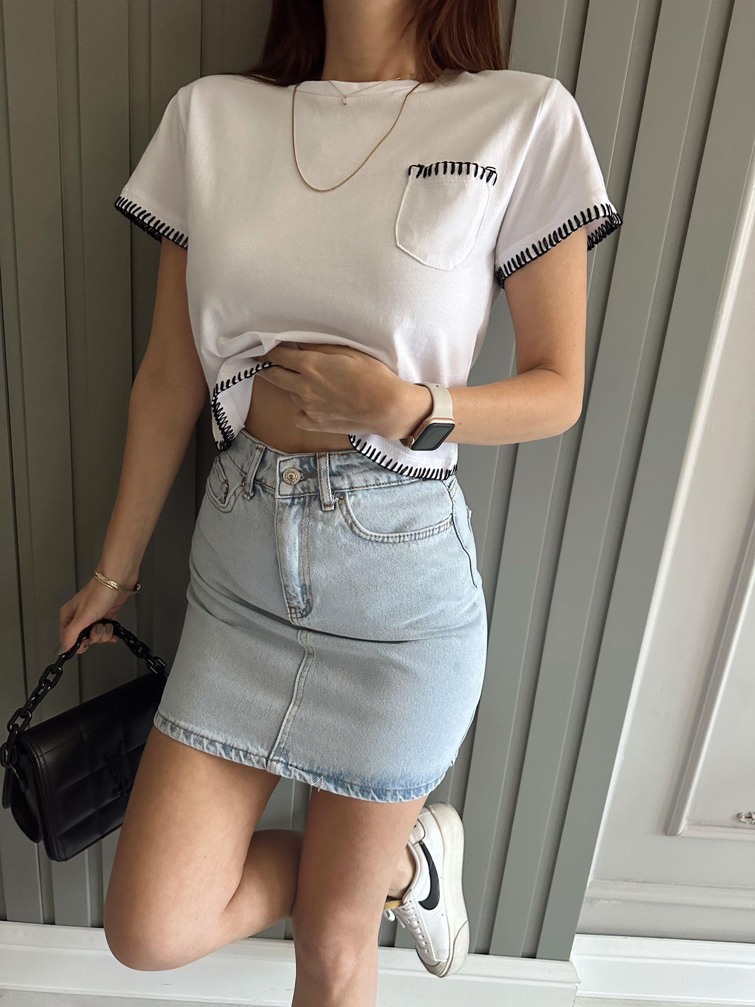 Buz Mavi Mini Kot Etek I Chamakh Butik Online Alışveriş