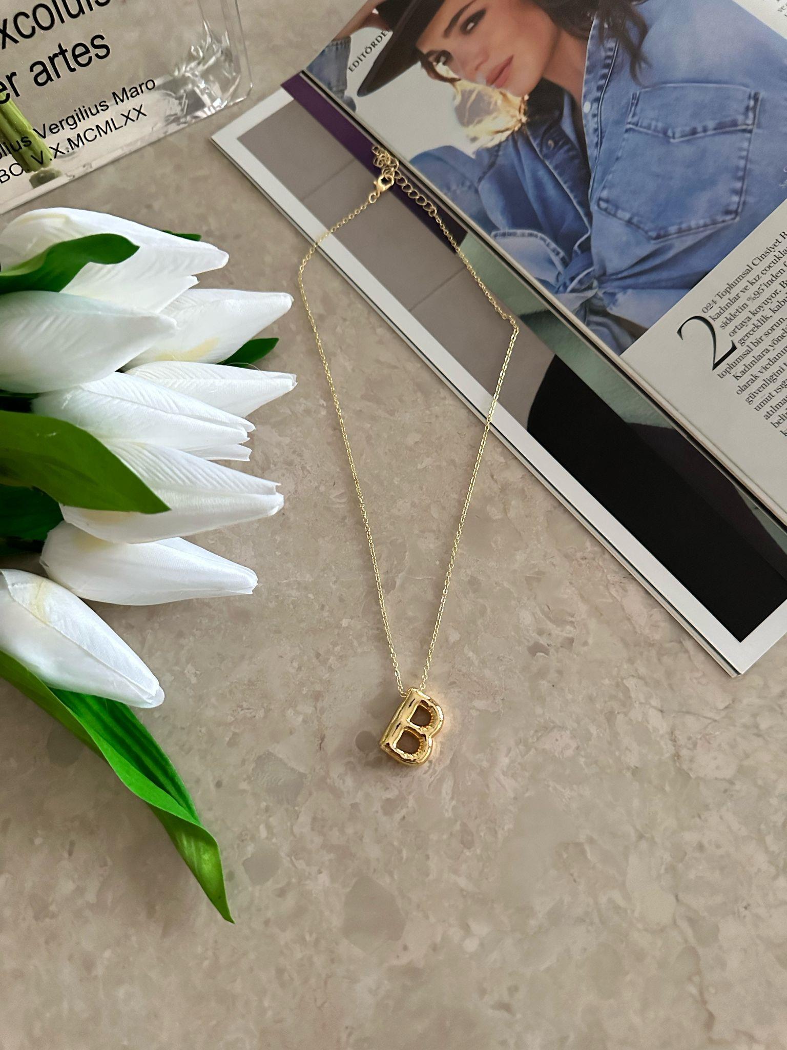 Gold B Harf Bombeli Kolye I Chamakh Butik Online Alışveriş