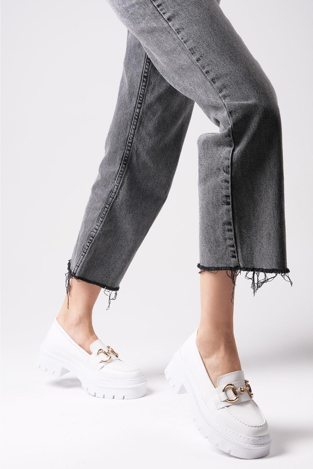 Mio Gusto Beyaz Renk Kalın Tabanlı Oxford Ayakkabı