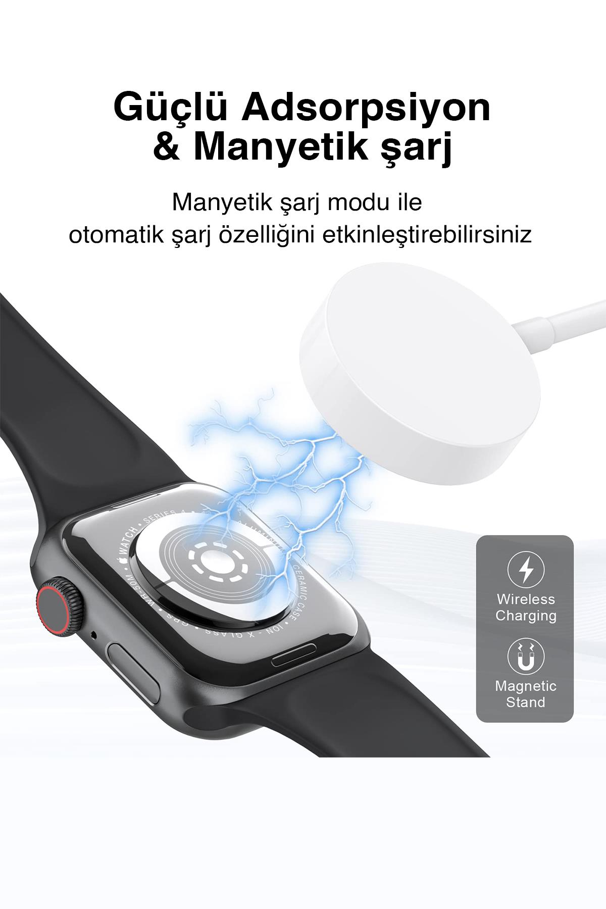 Beyaz Apple Watch Uyumlu Manyetik Şarj Kablosu USB Modelleri | ShinyTech