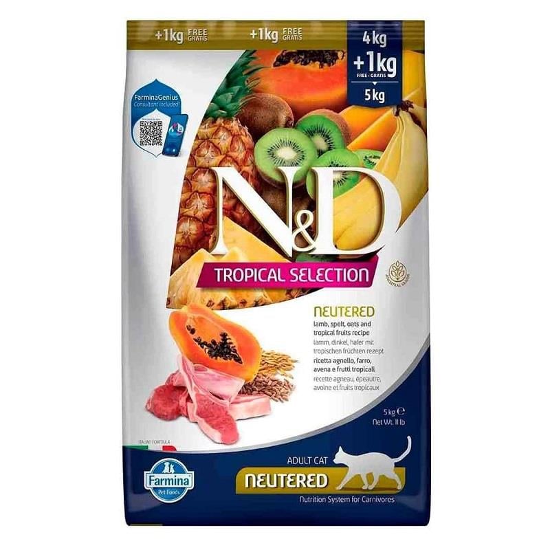 N&D Tropical Kuzu Etli Kısırlaştırılmış Kedi Maması 4kg+1kg | Petburada.com'da