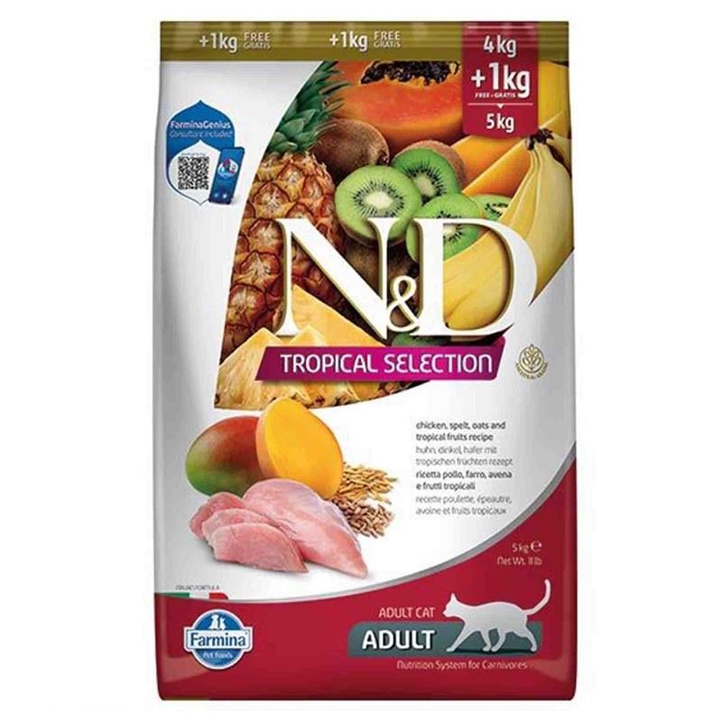 N&D Tropical Tavuklu Yetişkin Kedi Maması 4kg + 1kg Hediyeli | Petburada.com'da