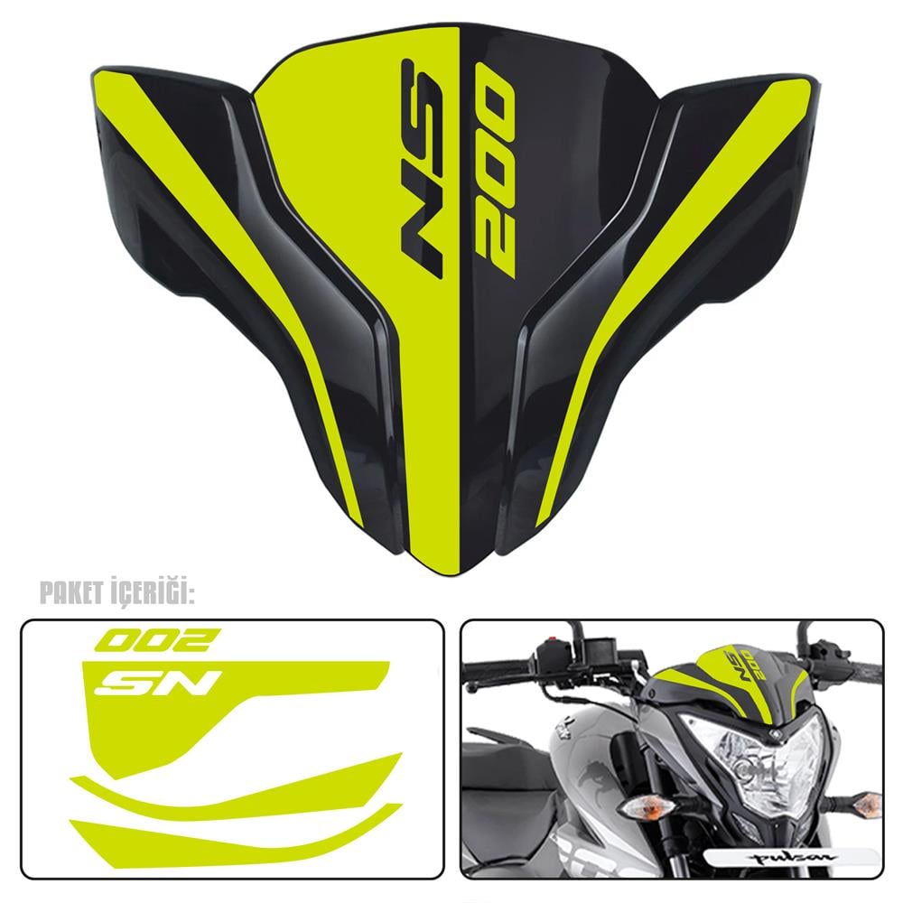 Pulsar Ns 200 Ön Cam Sticker Neon Sarı 200 ns