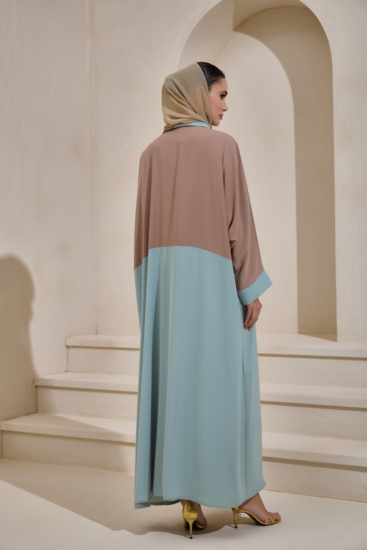 TWO COLOR ABAYA SET BROWN MINT GREEN