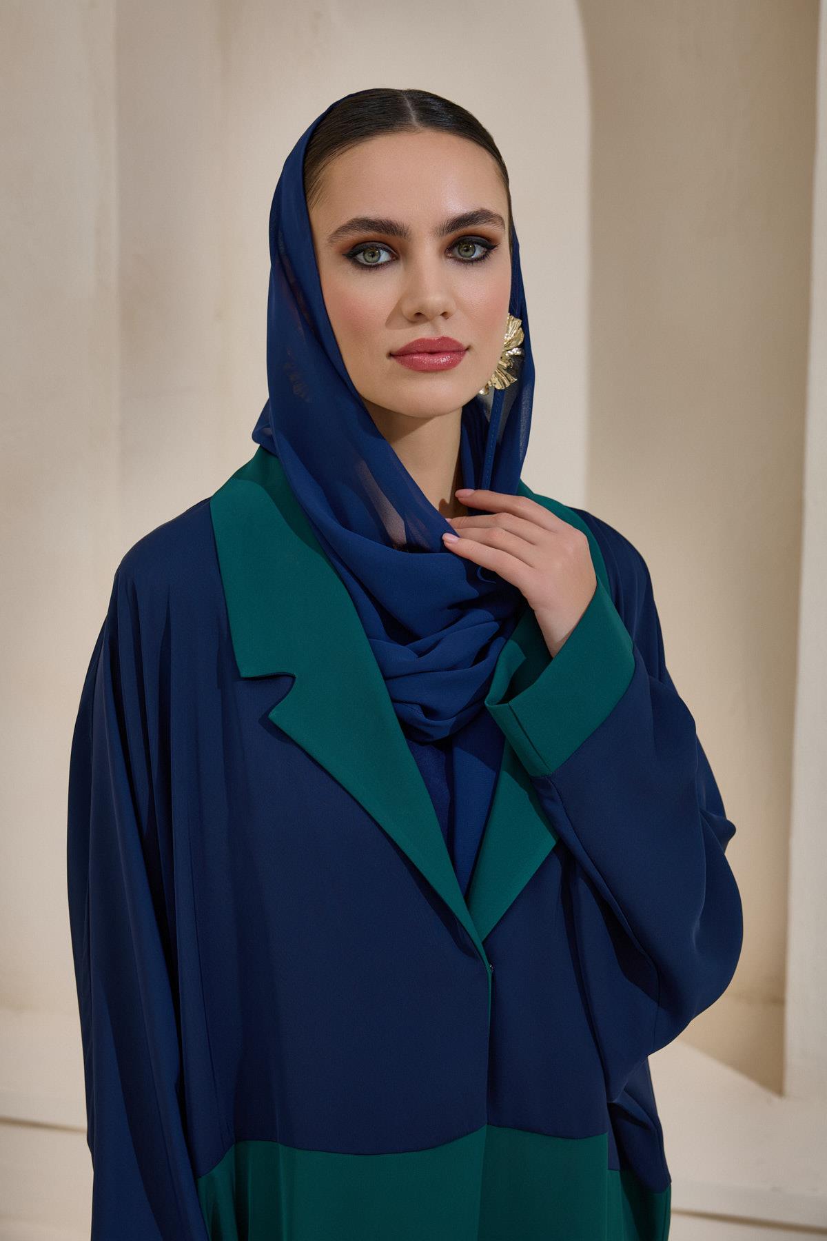 TWO COLOR ABAYA SET NAVY GREEN