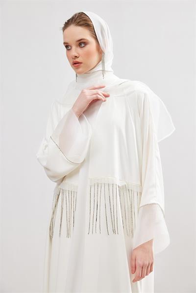 Crystal Stone Abaya - WHITE