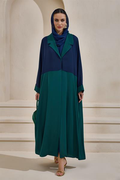 TWO COLOR ABAYA SET NAVY GREEN