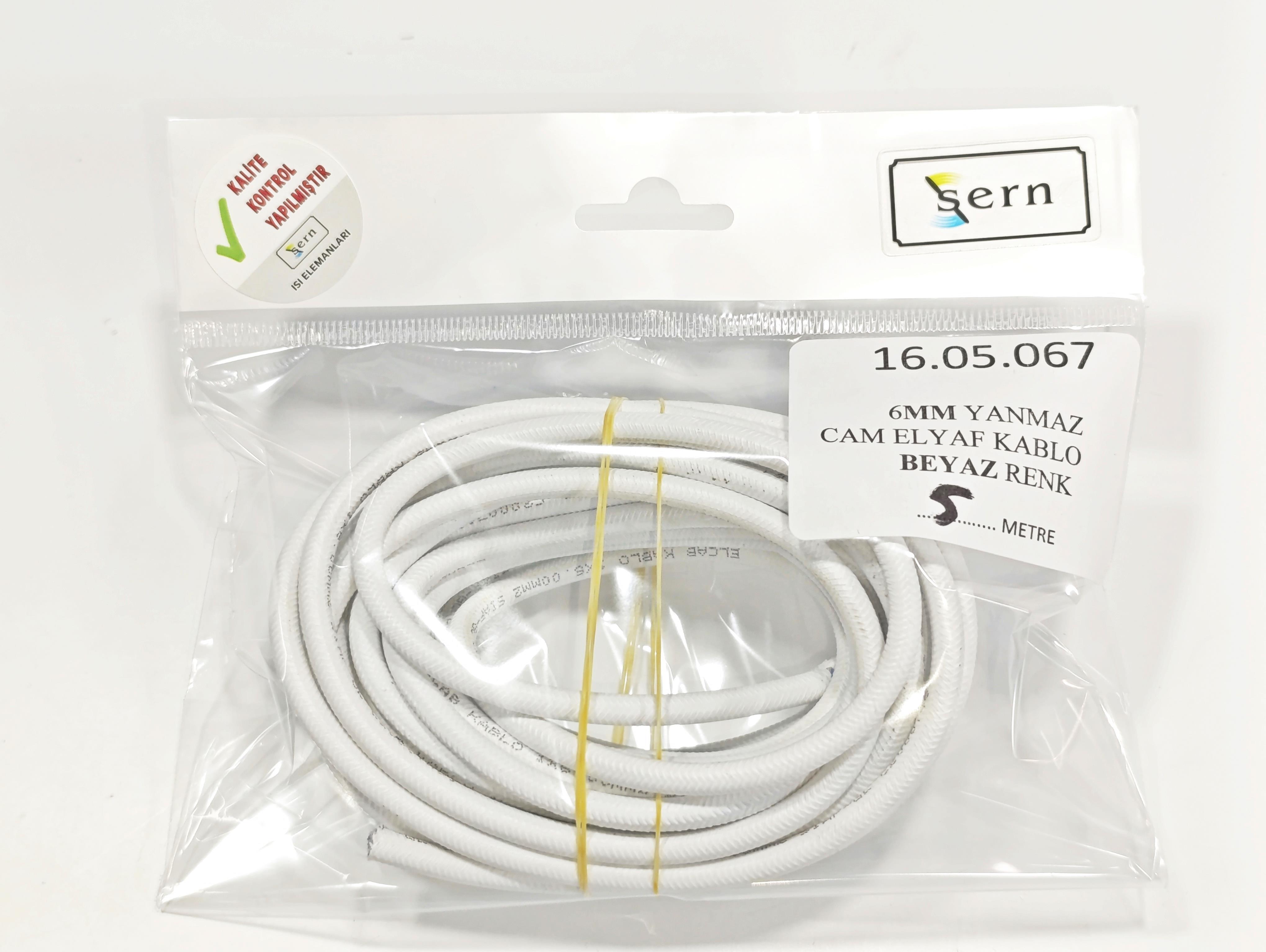 Beyaz Renk 6mm Cam Elyaf Örgü Yanmaz Kablo 5metre, -60/+180°C