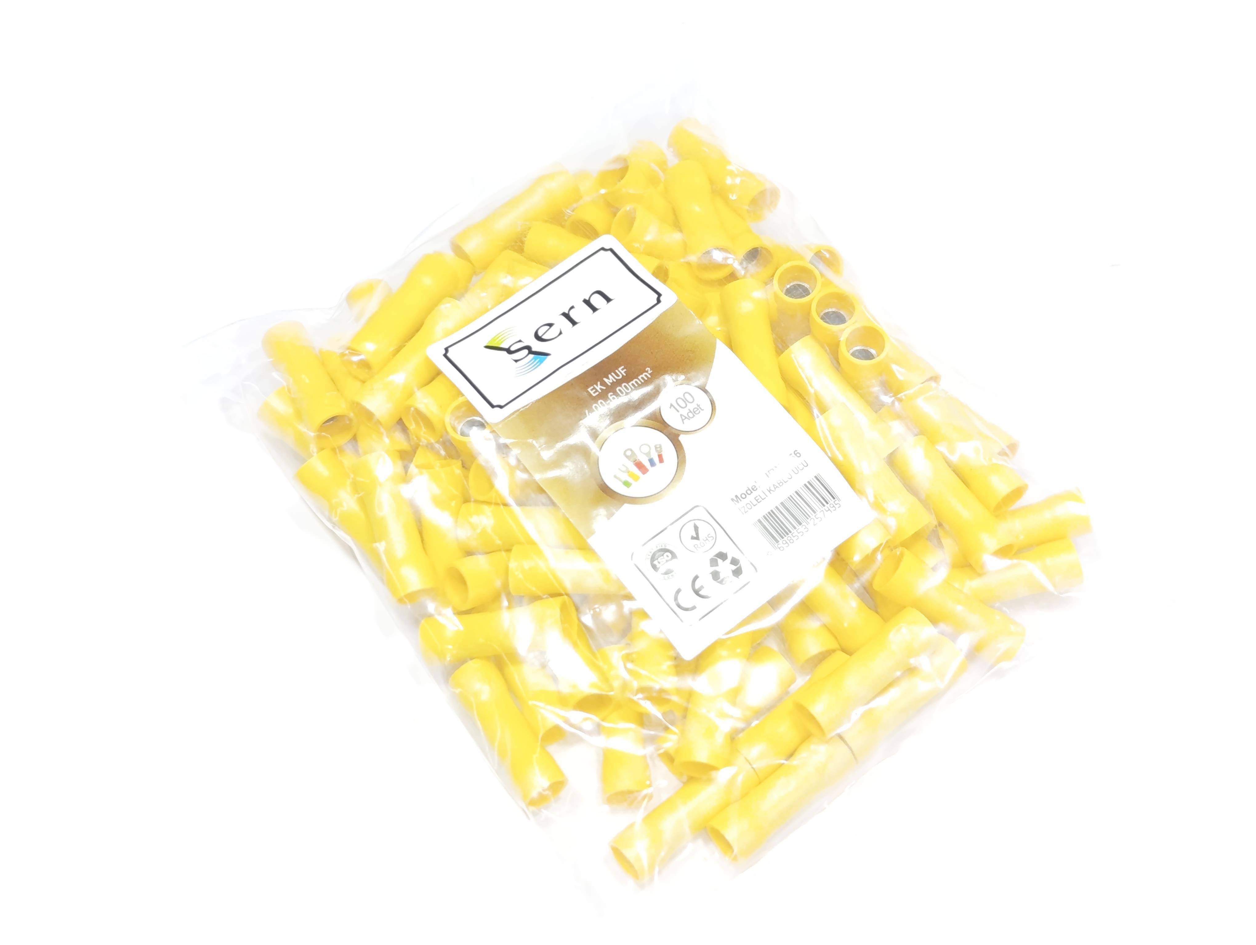 İzoleli Ek Muf Kablo Ucu 4-6mm² Sarı 100 Adet Bağlantı Terminali