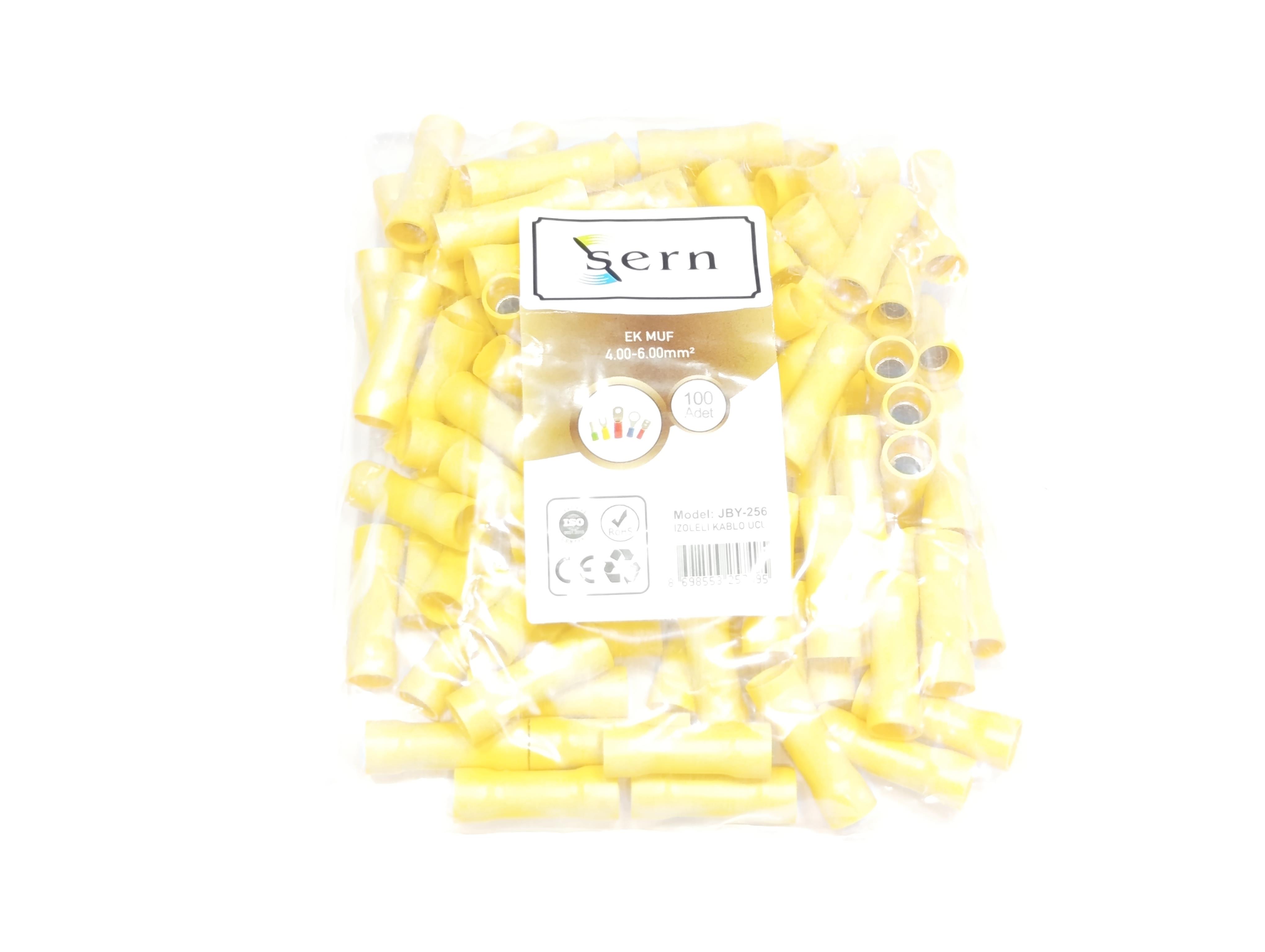 İzoleli Ek Muf Kablo Ucu 4-6mm² Sarı 100 Adet Bağlantı Terminali