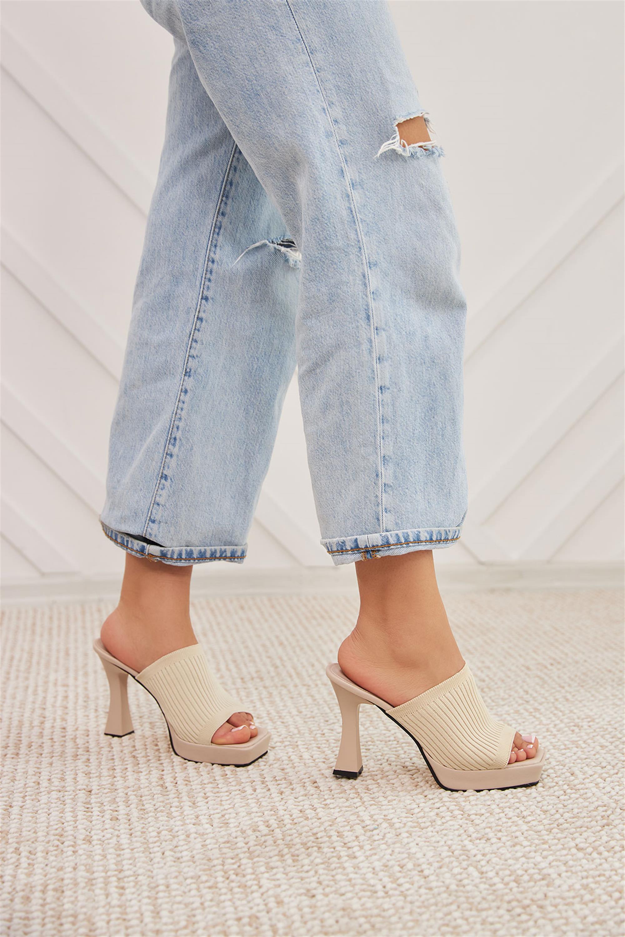 Anton Ten Rengi Triko Topuklu Kadın Terlik