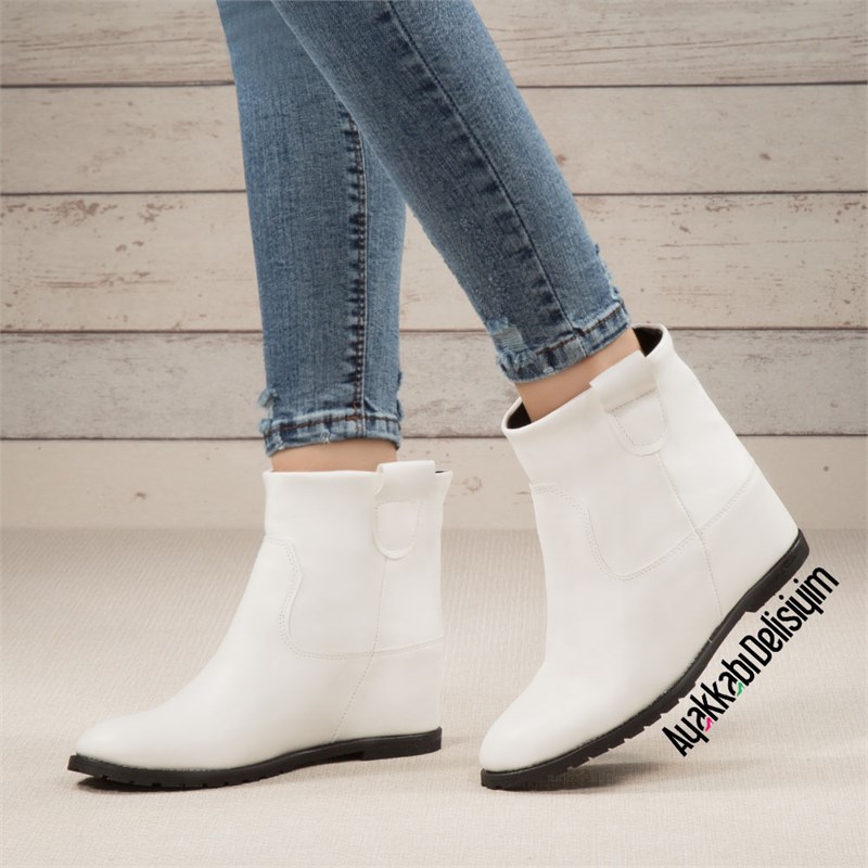 Bergus Beyaz Deri Gizli Topuklu Bot