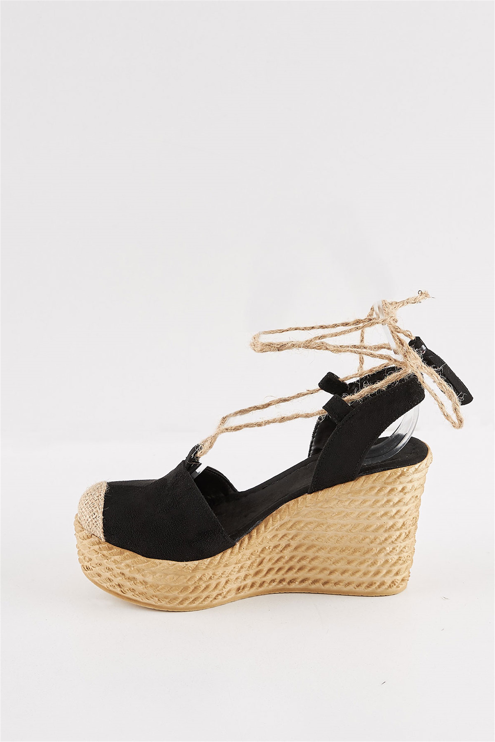 Pakiya Siyah Dolgu Topuklu İpli Kadın Sandalet Ayakkabı