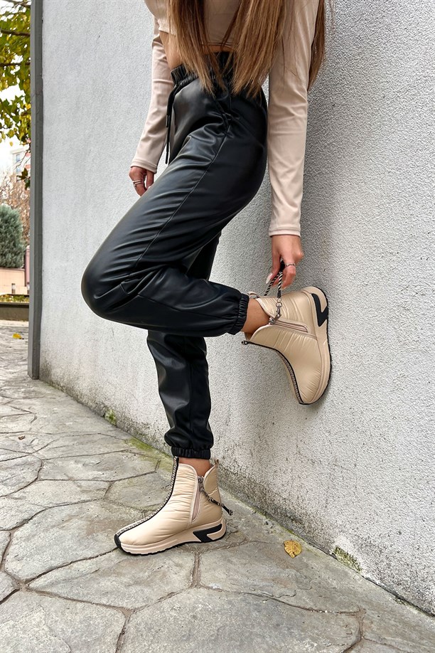 Porves Ten Rengi Streç İçten Fermuarlı Rahat Kadın Spor Bot Ayakkabı