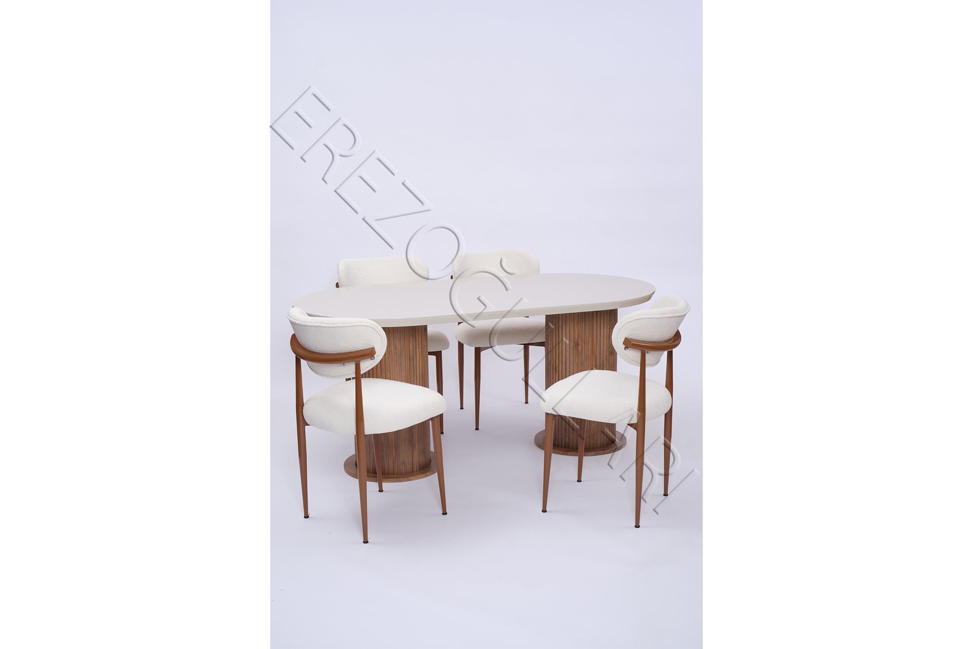 Bohem Kum Beji Boyalı Masa Sandalye Takımı 90x170