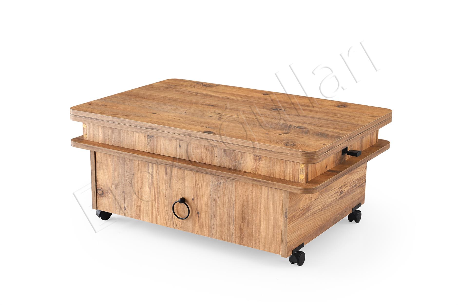 İtalyan Kademeli Akıllı Tekerlekli Çekmeceli Sihirli Orta Sehpa