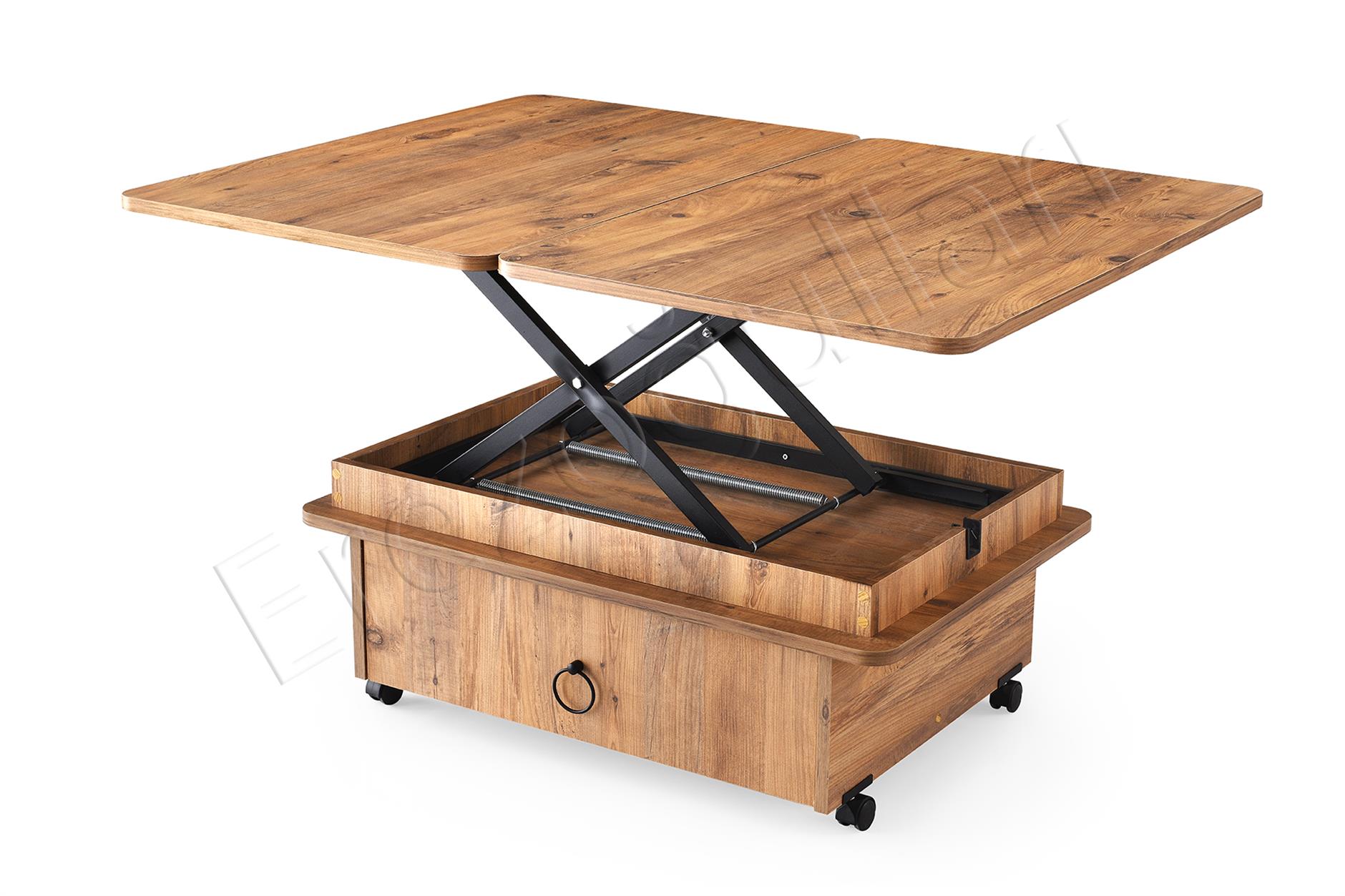 İtalyan Kademeli Akıllı Tekerlekli Çekmeceli Sihirli Orta Sehpa