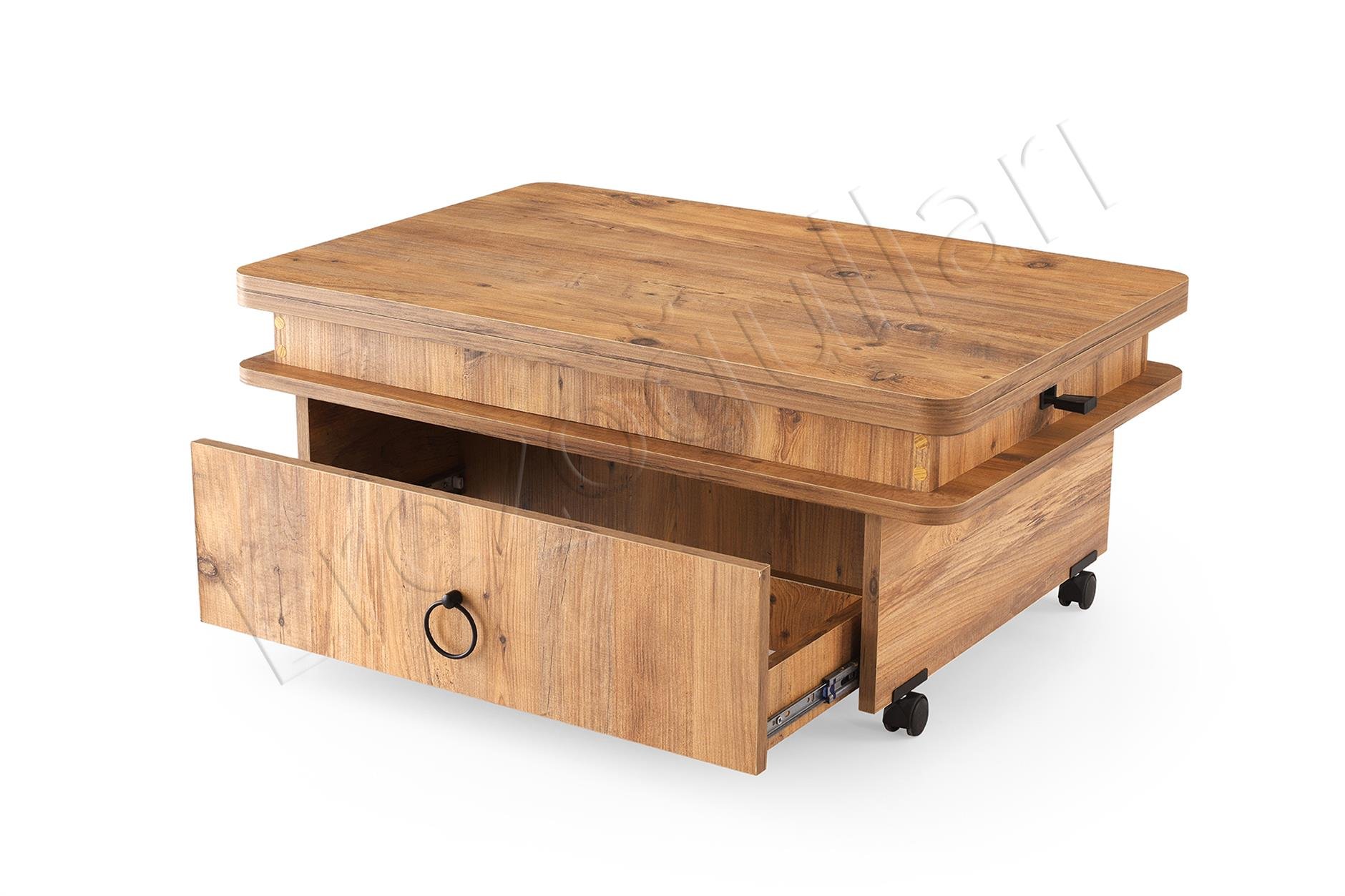 İtalyan Kademeli Akıllı Tekerlekli Çekmeceli Sihirli Orta Sehpa