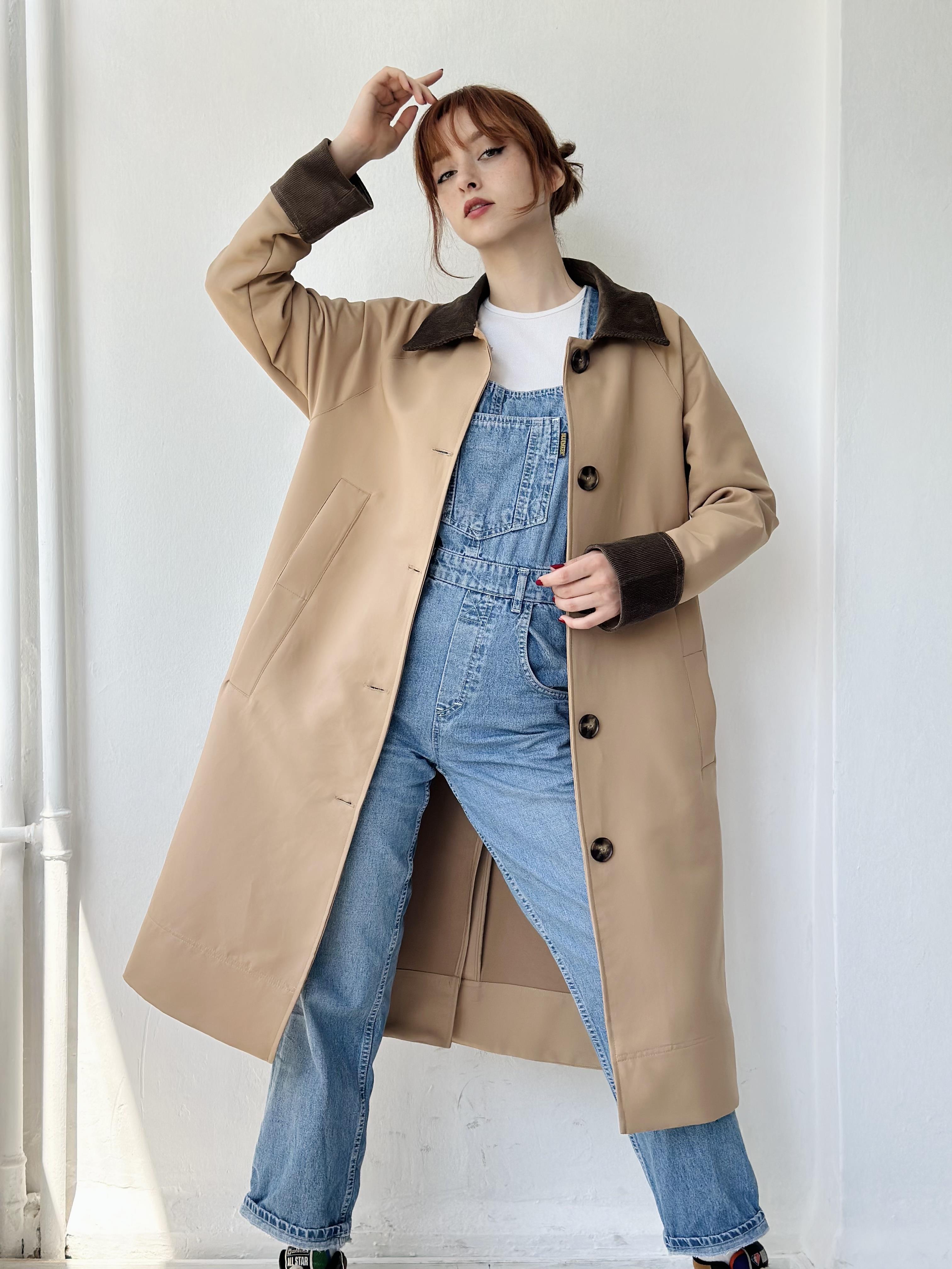 Retrobird Kadife Yaka İngiliz Stili Tasarım Taba Kadın Trenchcoat ...