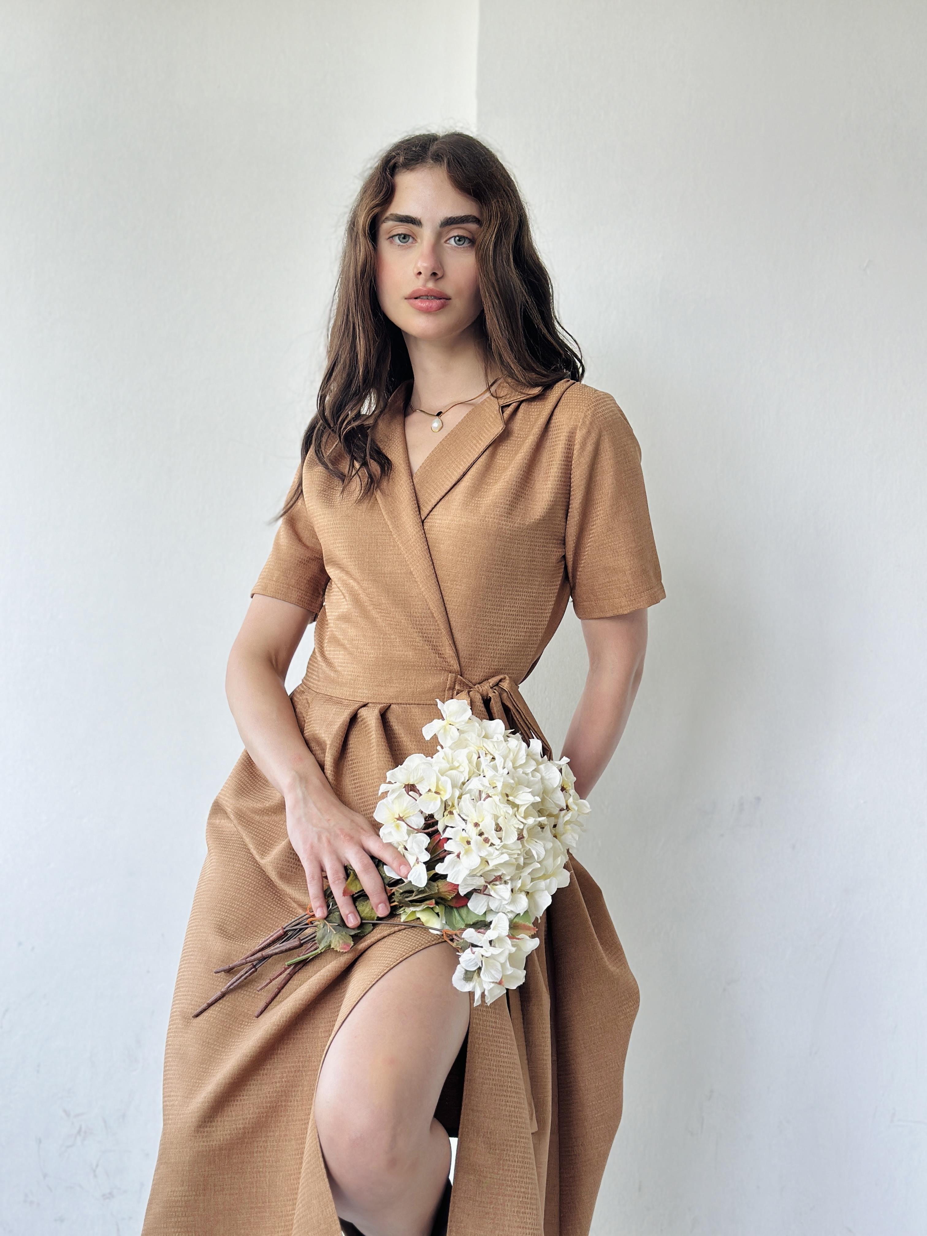 Retrobird Lady Kruvaze Taba Kadın Midi Elbise | Retrobird