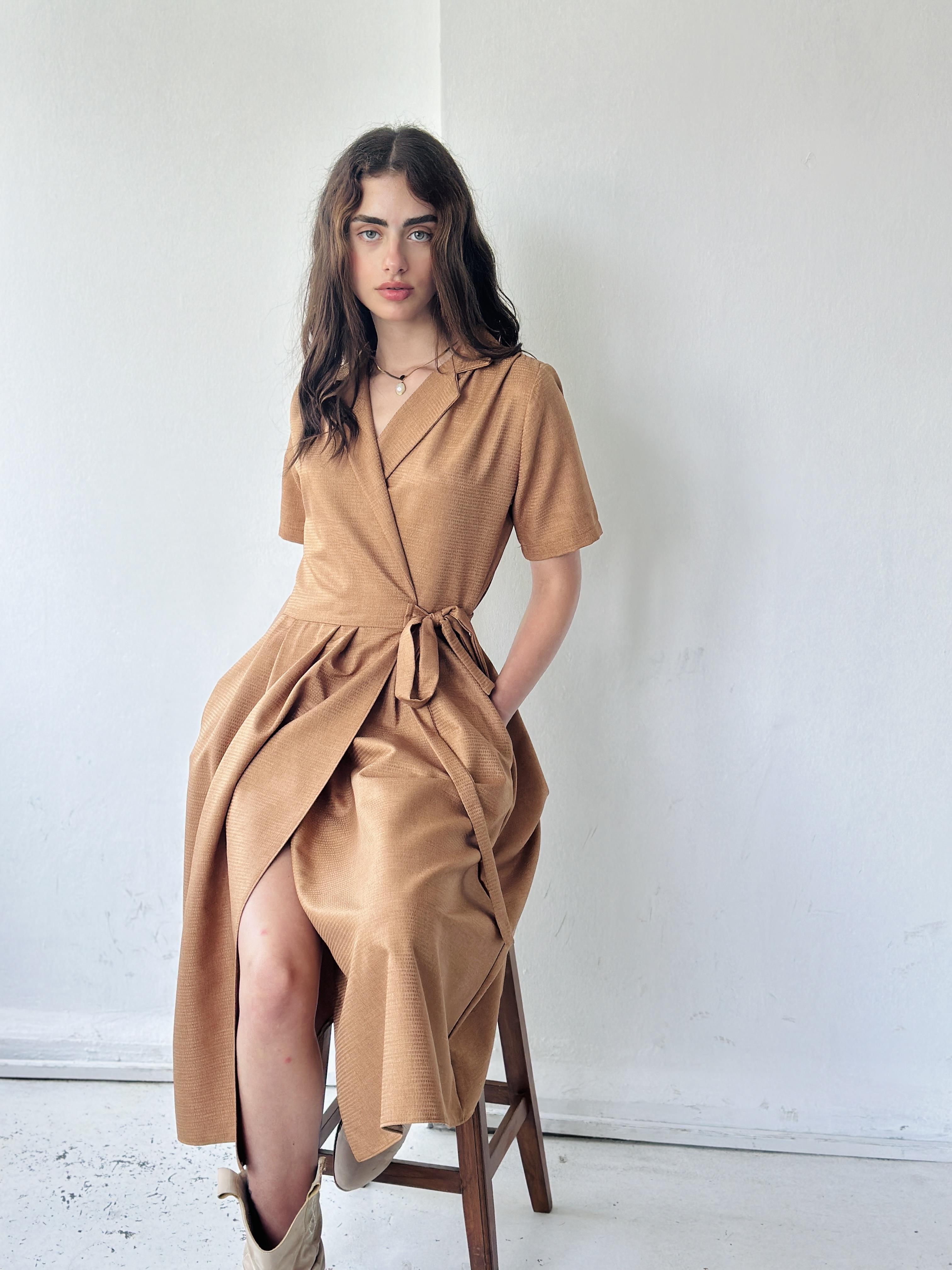 Retrobird Lady Kruvaze Taba Kadın Midi Elbise | Retrobird