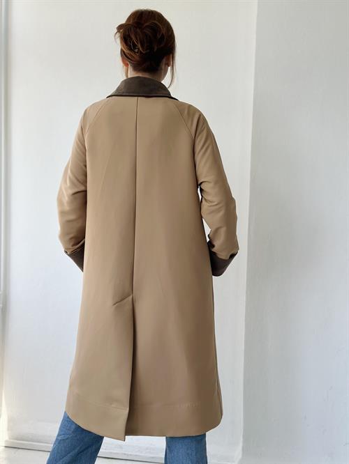 Retrobird Kadife Yaka İngiliz Stili Tasarım Taba Kadın Trenchcoat ...