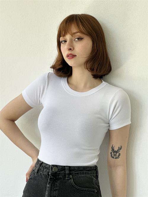 Retrobird Kaşkorse Kumaş Badi Beyaz Crop | Retrobird