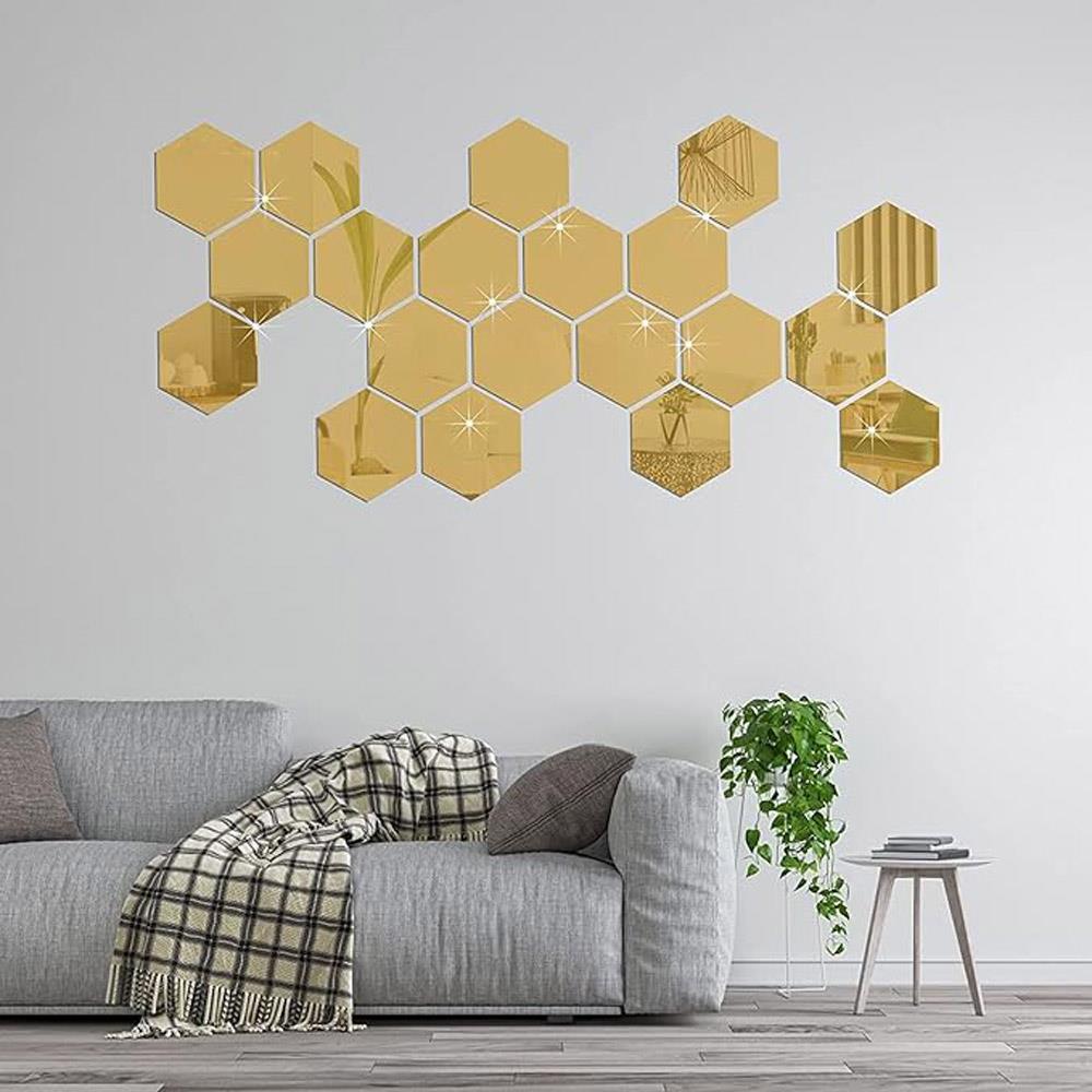 Bal Peteği Altıgen Yapışkanlı Gold Pleksi Ayna - Dekonil