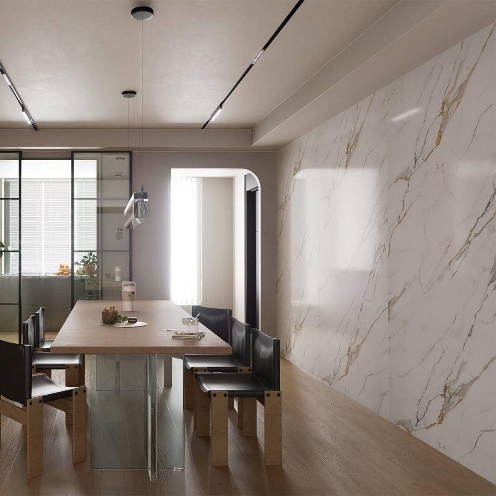 Carrara Gold Mermer Desenli Pvc Duvar Paneli 60*120cm - Dekonil