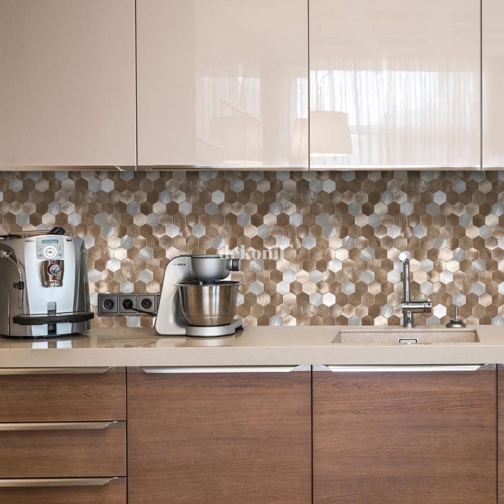 PrimeLock Kendinden Yapışkanlı Mozaik Karo Altıgen Bakır -Gümüş 29*28,5 ...