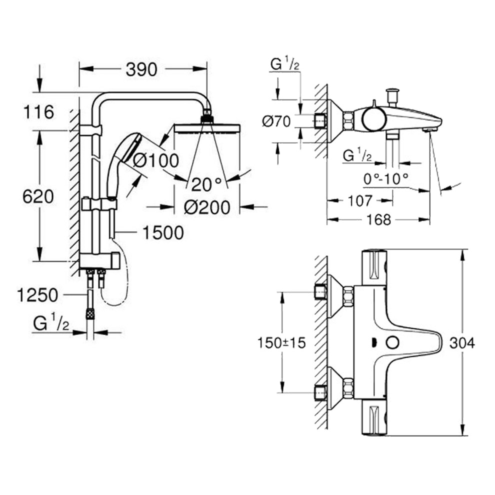 Grohe Grohtherm 800 Termostatik Banyo Bataryası ve Tempesta 200 Duş ...