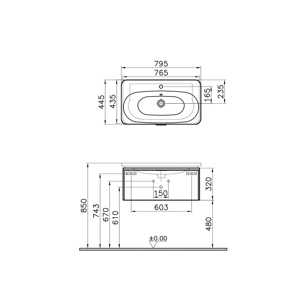 VitrA Nest Trendy 80 cm Hareli Doğal Ahşap Çekmeceli Lavabo Alt Dolabı ...