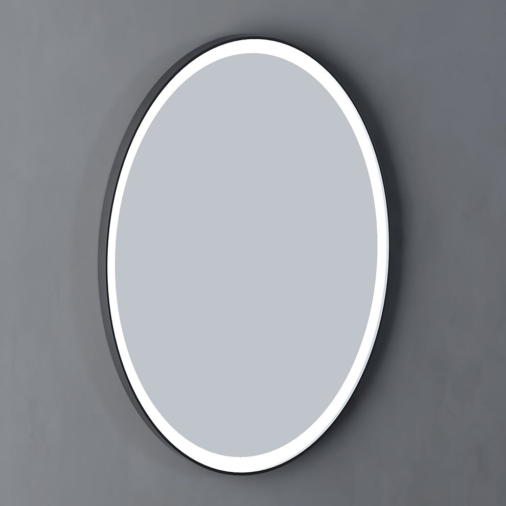 Boden 70 cm Elips Ledli Siyah Metal Çerçeveli Ayna - Banyotrendy