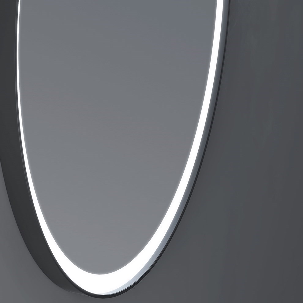 Boden 80 cm Elips Ledli Siyah Metal Çerçeveli Ayna - Banyotrendy