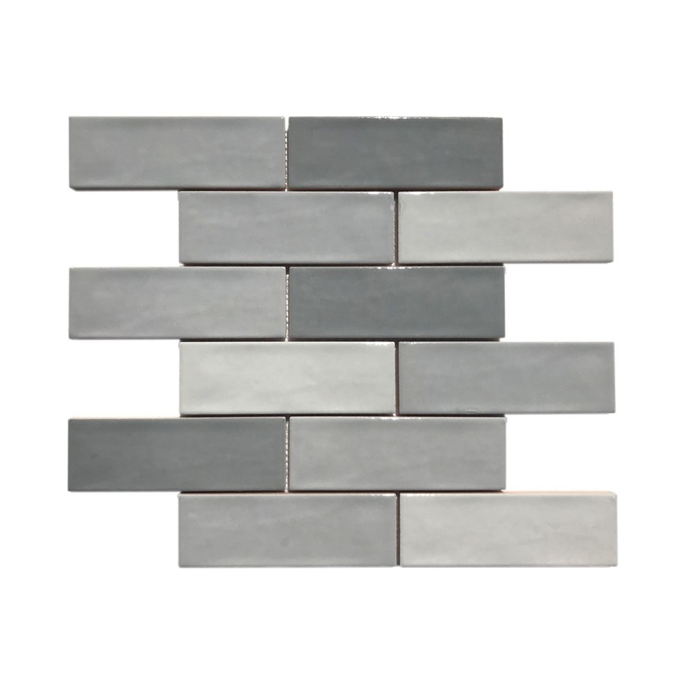 Pukka Tile Undulated Brick 2x6 Karışık Gri Porselen Mozaik - Banyotrendy