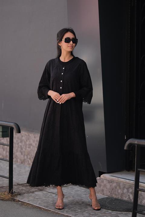 Dantel detaylı misswenche elbise siyah v2915