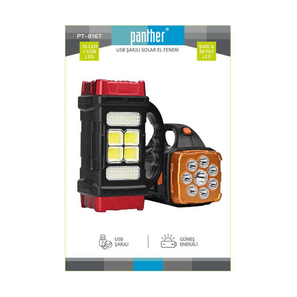 PANTHER PT-8167 USB ŞARJLI SOLAR EL FENERİ - HamdiDede