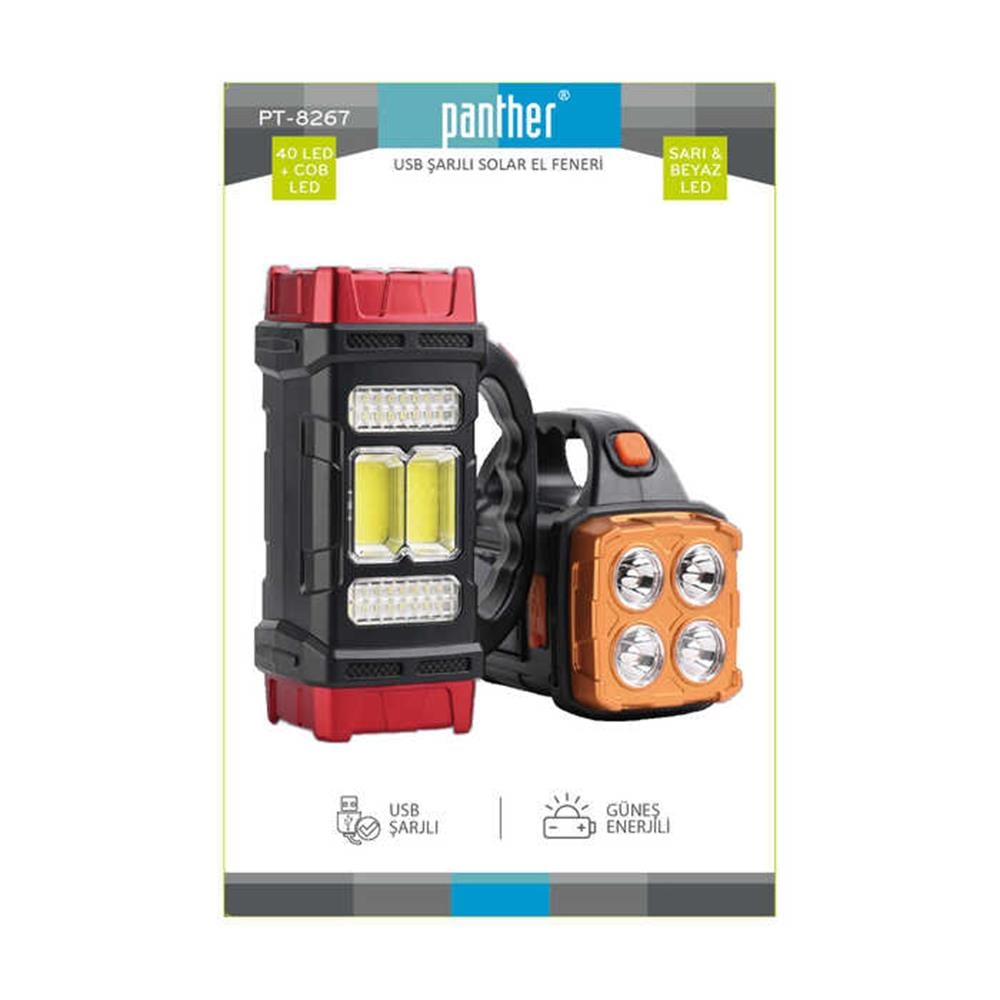 PANTHER PT-8267 USB ŞARJLI SOLAR EL FENERİ - HamdiDede