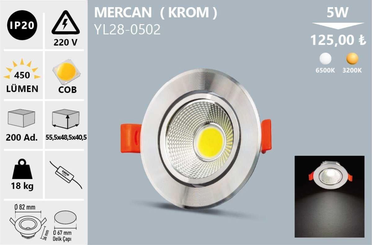 NOAS 5W COB LED SPOT MERCAN KROM KASA BEYAZ YL28-0502