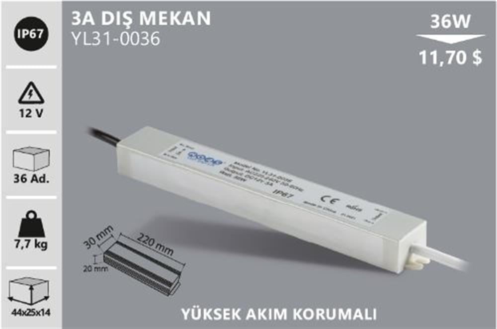 YL31-0036 NOAS 12V 3A DIŞ MEKAN TRAFO