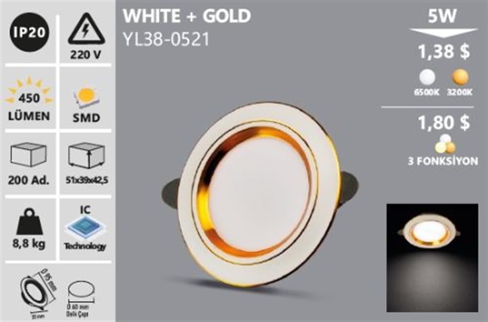 YL38-0521 NOAS 5W Beyaz Işık WHITE+GOLD LED SPOT BEYAZ