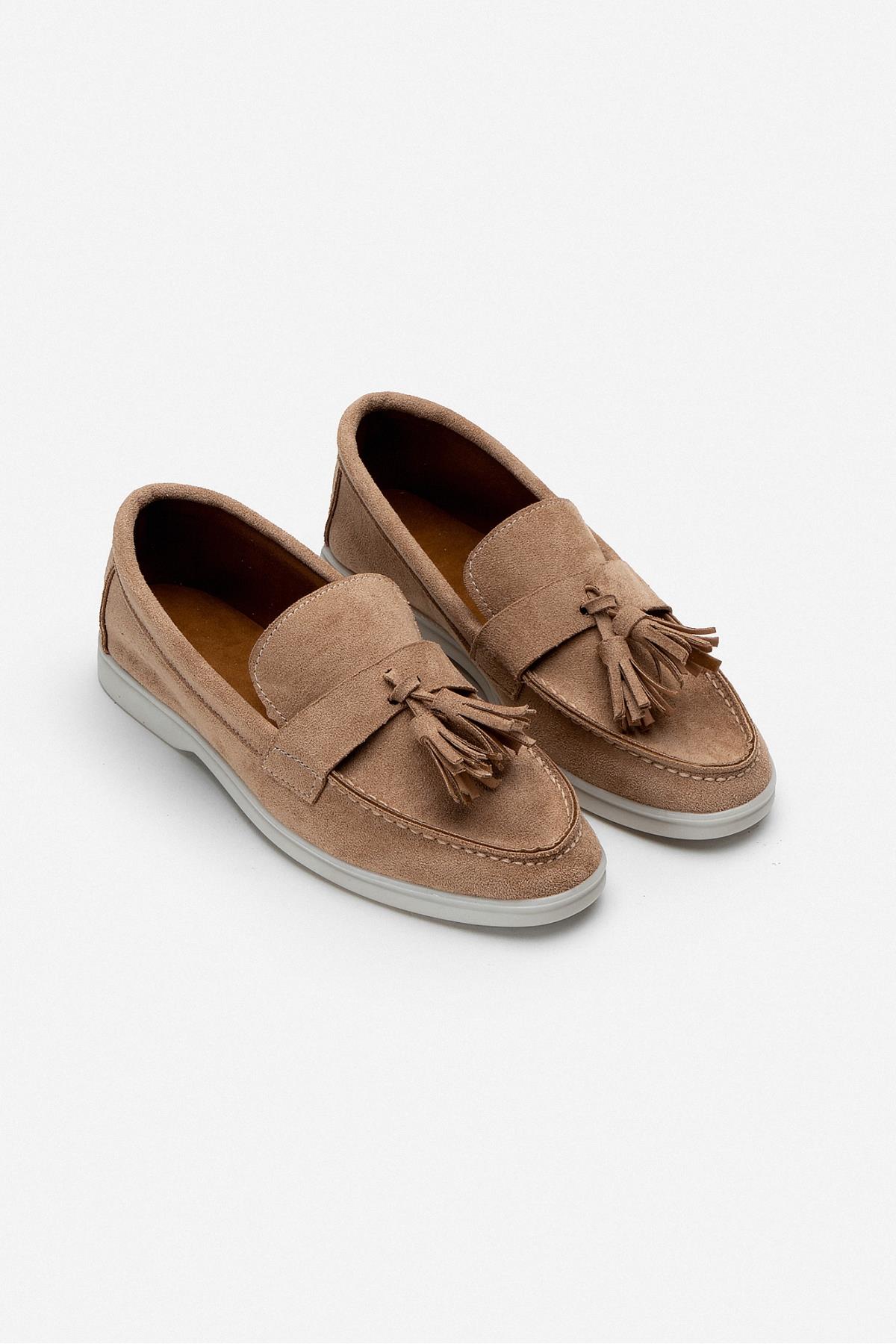 Dolly Camel Süet Püskül Detay Düz Taban Kadın Ayakkabı