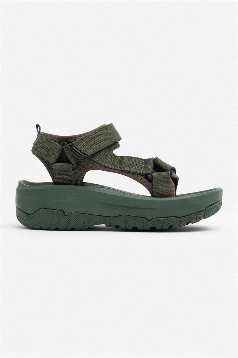 N-Step Haki Cırtlı Kalın Taban Kadın Sandalet