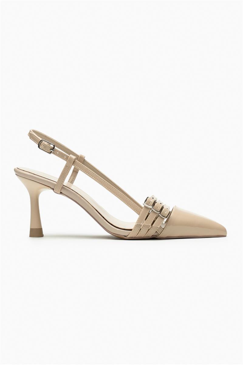 Cool Bej Rugan Kemer Detay Bilek Bağlı Kadın Topuklu Ayakkabı