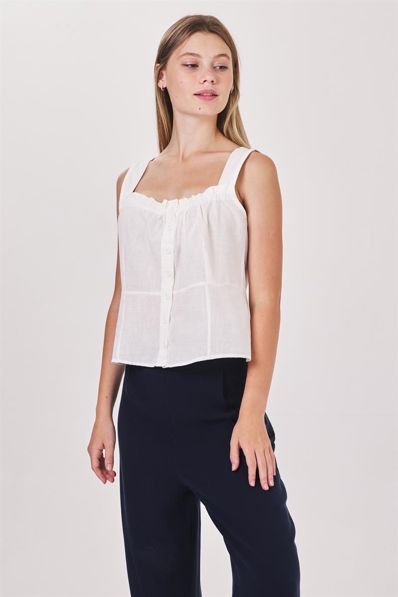 Kare Yaka Bluz - Ekru